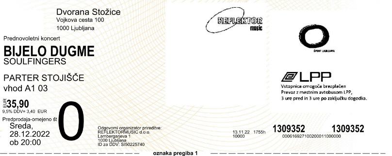 DVE VSTOPNICI ZA KONCERT ANDREA BOCCELI STOŽICE - 8.10.2022