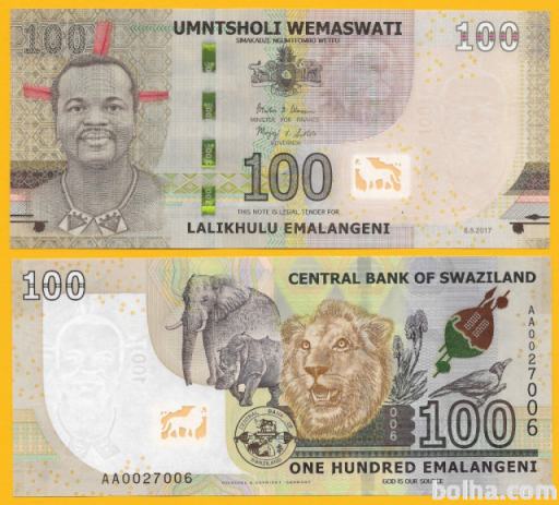 SVAZI, Swaziland, 100 emalangeni, 6. 9. 2017, UNC