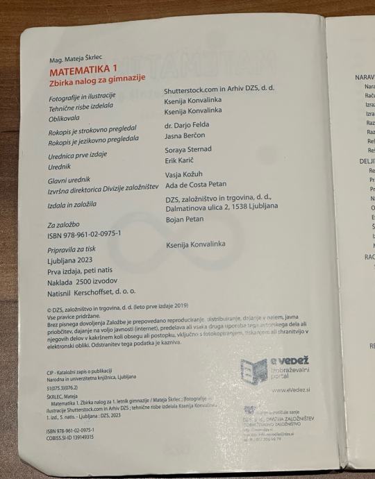 Matematika 1, Zbirka nalog za 1. letnik gimn