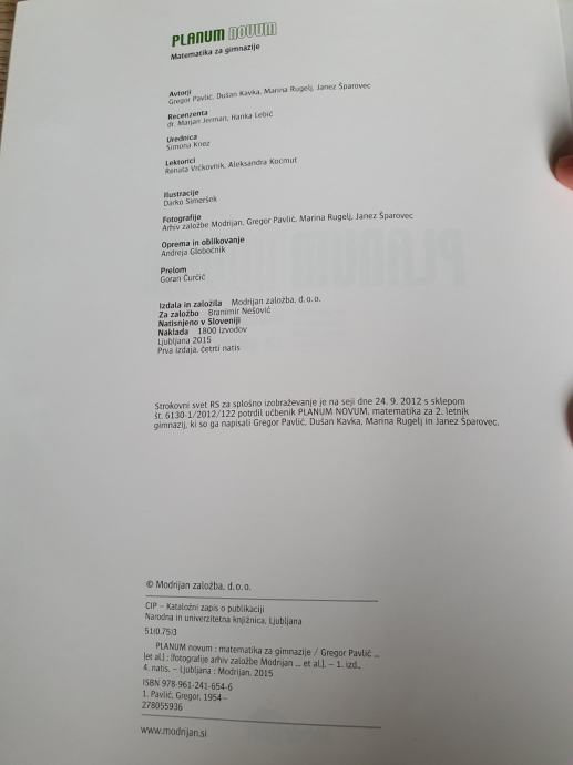 Planum novum, matematika za 2. letnik gimnazije