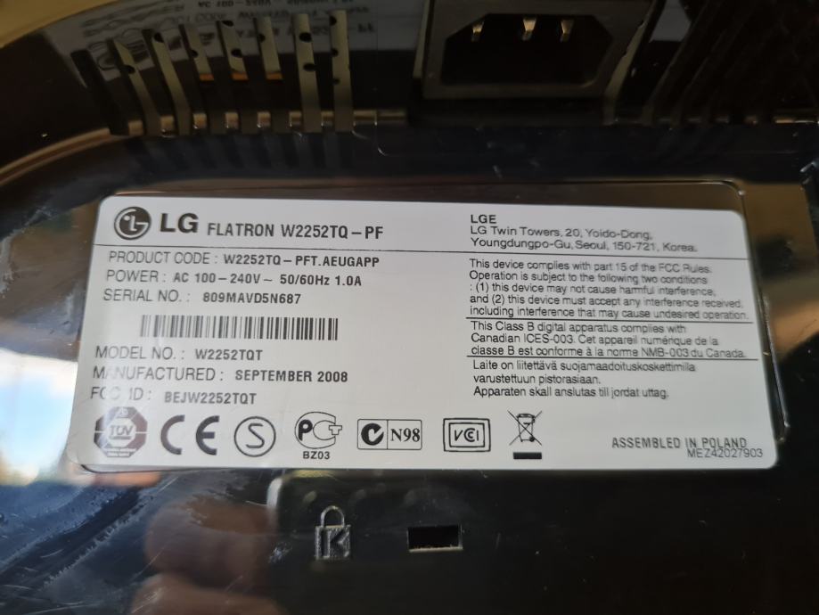 LG FLATRON W2252TQ, 22 MONITOR