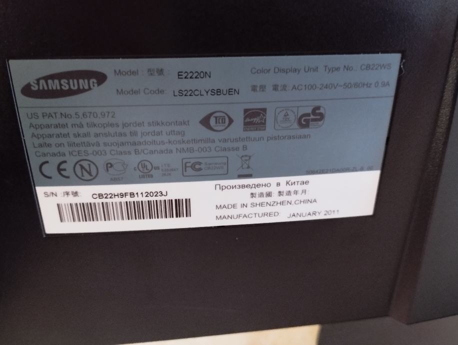 SAMSUNG SyncMaster E2220, monitor, 22