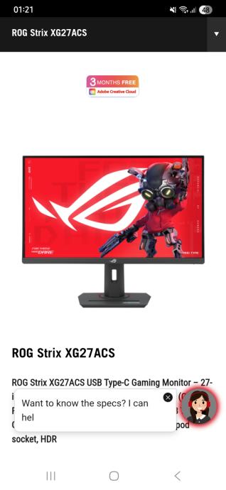 Asus ROG XG27ACS 1440p 180hz Gaming Monitor