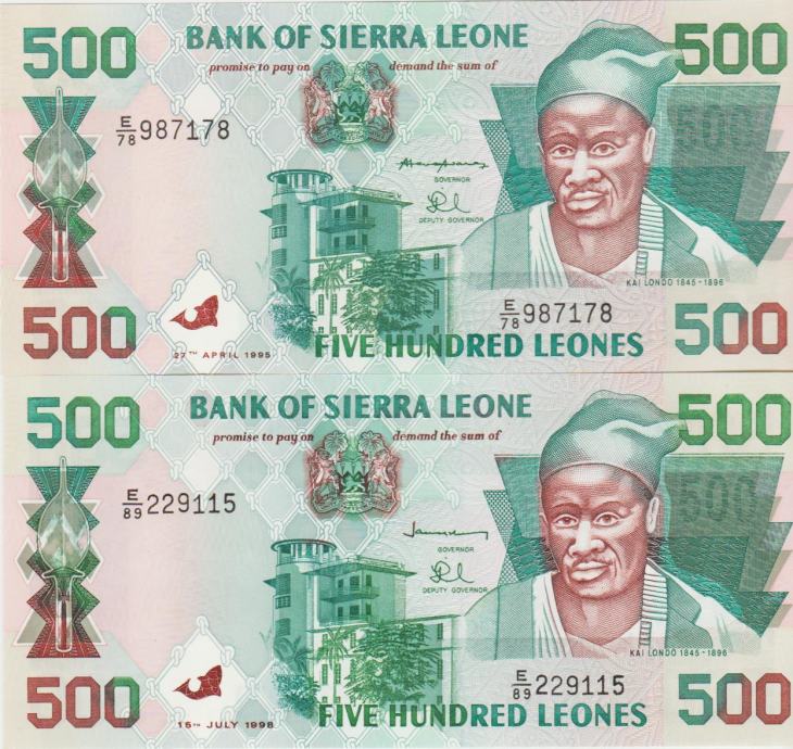 BANKOVEC 500 -1995,1998 LEONES P23a,P23b (SIERA LEONE) UNC