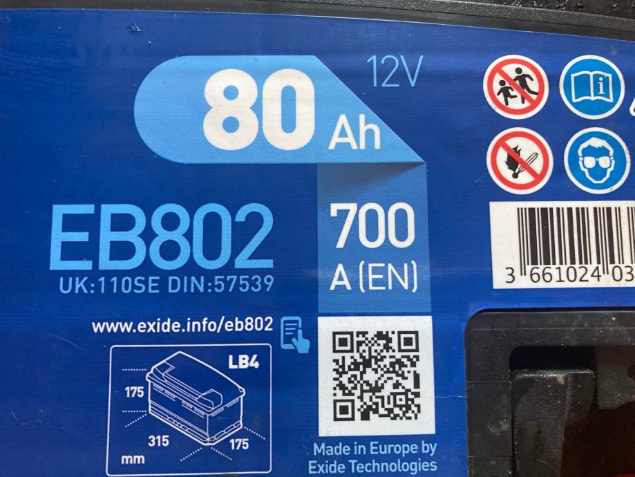 Prodam akumulator Exide 80Ah EB802