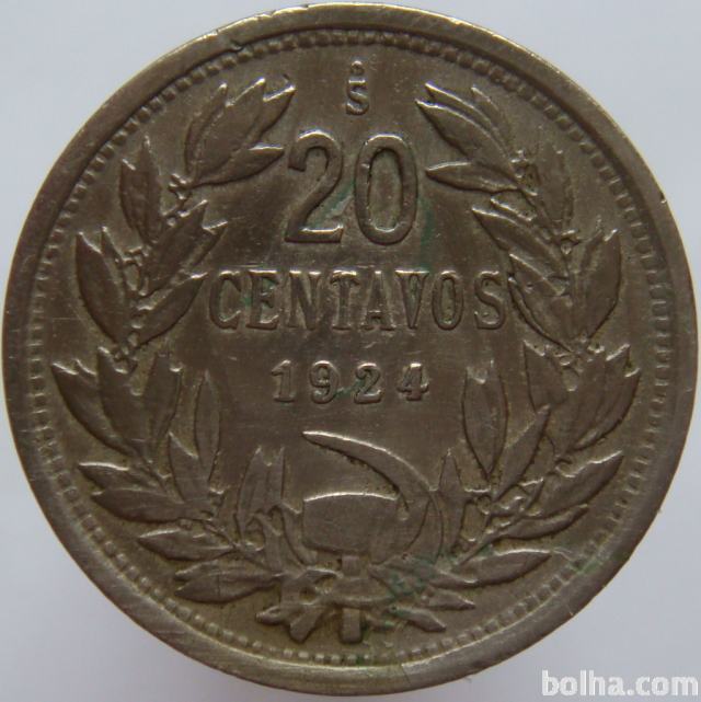 Čile 20 Centavos 1924 VF/XF