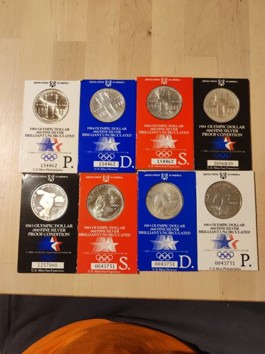 Komplet 8. srebrnik - ov 1 dolar 1984 Olimpijske igre Los Angeles