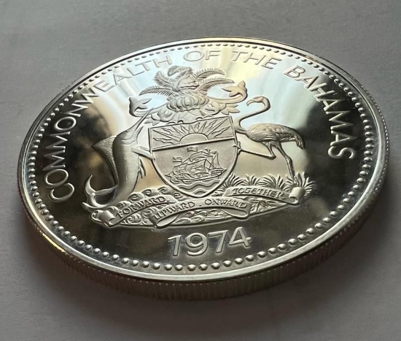 SREBRNIK Bahamas 1974 5 dollars proof zastava (otaku)