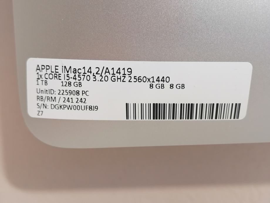 APPLE iMac A1419 27 i5 16GB RAM 120MB SSD + 1TB HDD