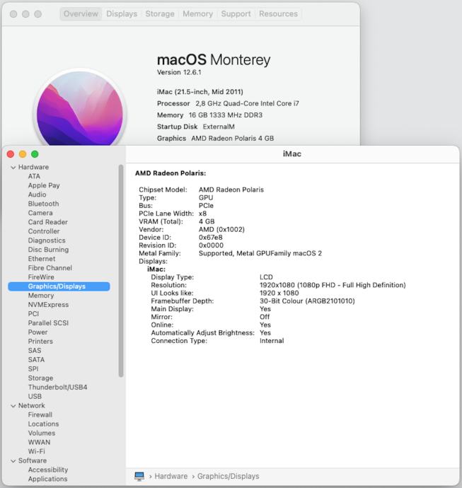 Računalnik Apple iMac 21.5, Mid 2011, macOS Monterey, AMD WX4150