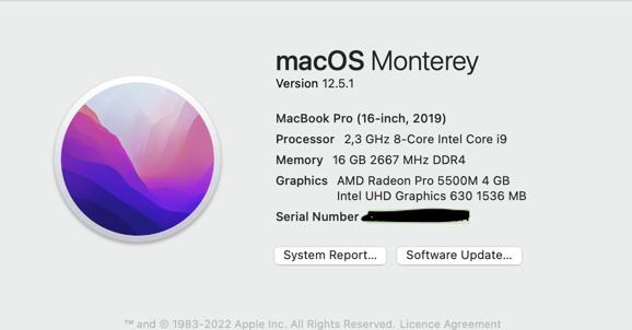 MacBook Pro 16 16GB RAM, 1TB, i9, AMD Radeon Pro 5500M 4GB