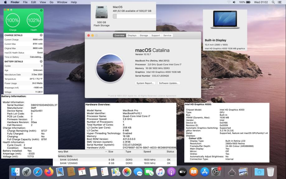 Macbook Pro Retina 15 A1398 i7 16GB 500GB SSD mid 2012-po delih