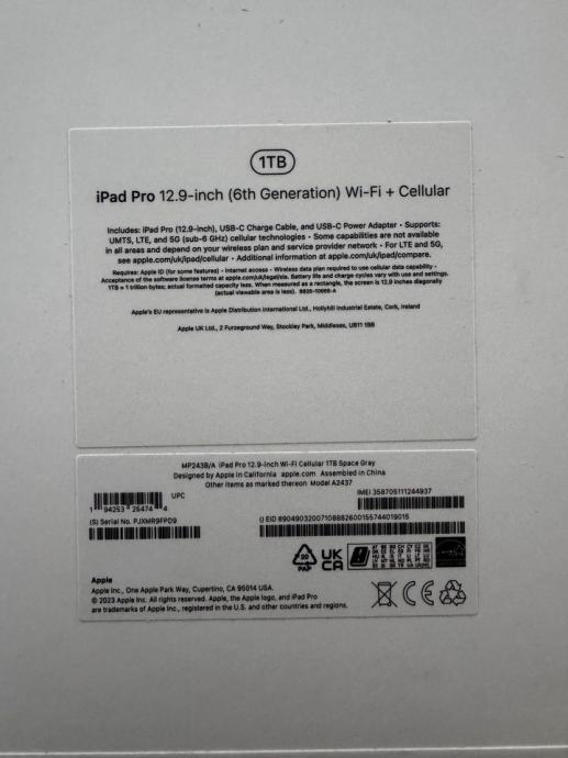 iPad Pro 12.9 6th Gen. Wi-Fi + Cellular (SIM) NOVO