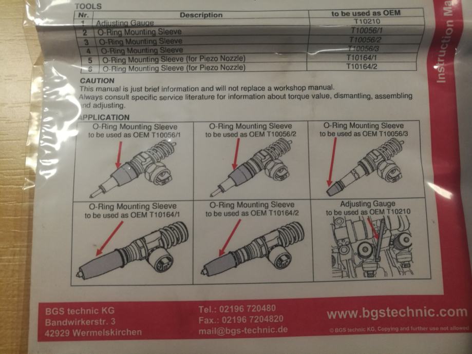 Set za obnovo tesnil injektorjev Volkswagen 2.5 TDI R5 TDI PD T10056