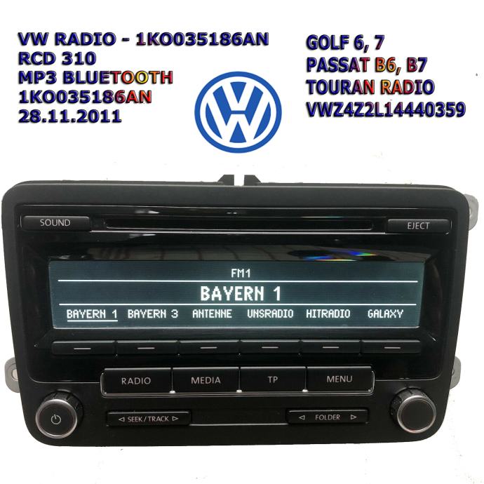 VW RADIO - 1KO035186AN - RCD 310 + Navodila uporabo