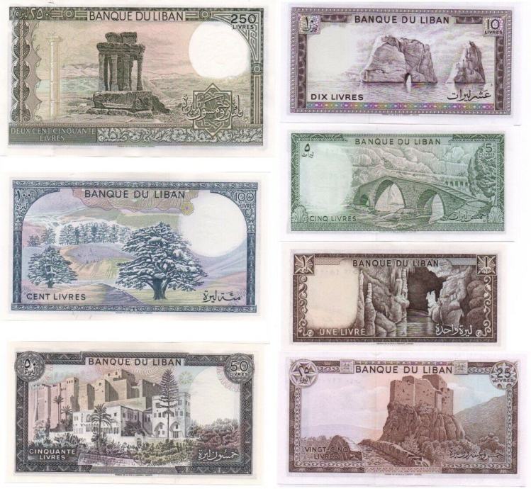 LEBANON, Liban, set 7 bankovcev iz 80-tih let, cela serija , UNC