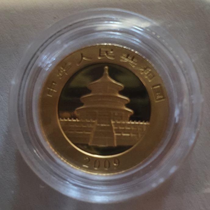 Zlatnik, zlati naložbeni kovanec, Kitajska panda 2009, 1/10 OZ