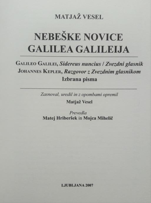 NEBEŠKE NOVICE GALILEA GALILEIJA Matjaž Vesel