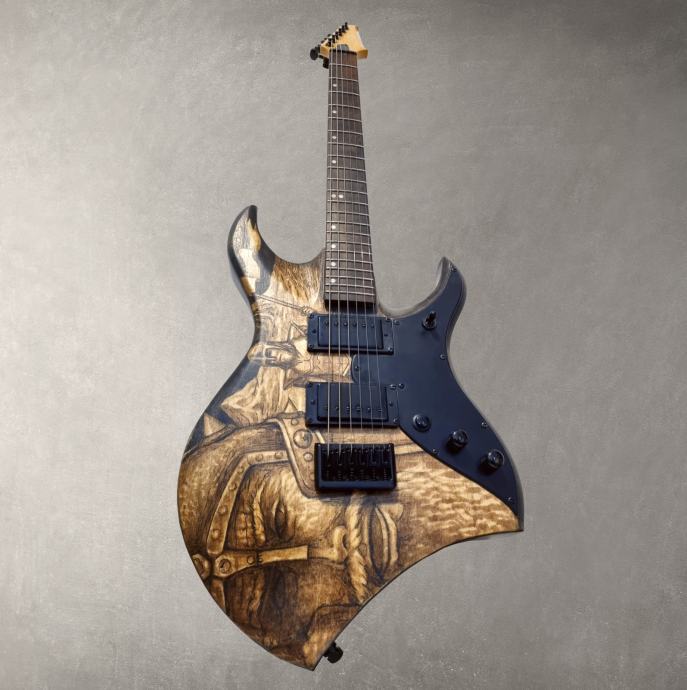 Ročno poslikana električna kitara, stainless steel prečke, handmade