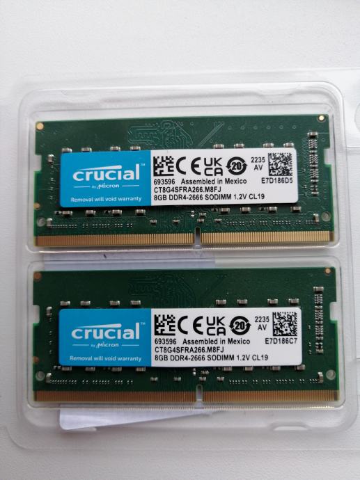 Crucial RAM 2x8 GB SODIMM DDR4 2666MTs, CL19, 1.2V
