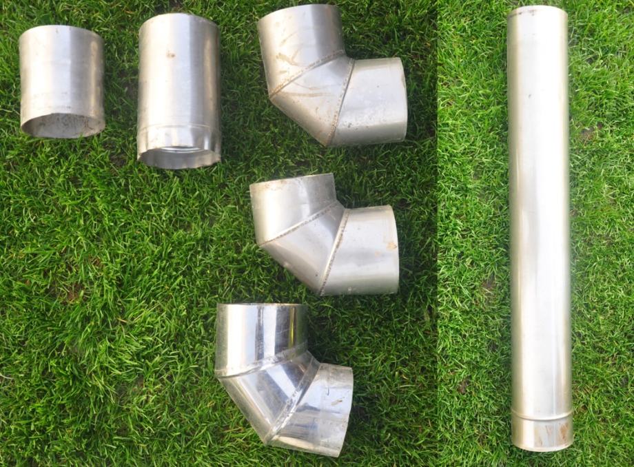 INOX cevi za dimnik - kolena (fi 13,5) in cev (fi 12,5 x 85 cm)