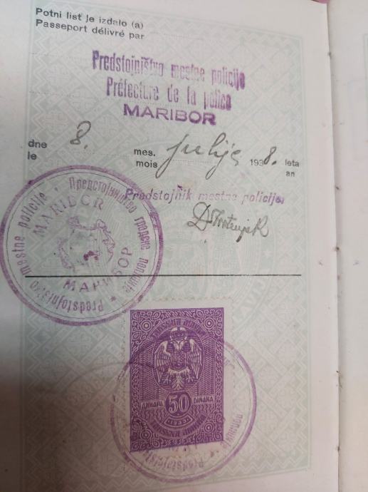 POTNI LIST KRALJEVINA JUGOSLAVIJA 1938 , ELVIRA HAFNER