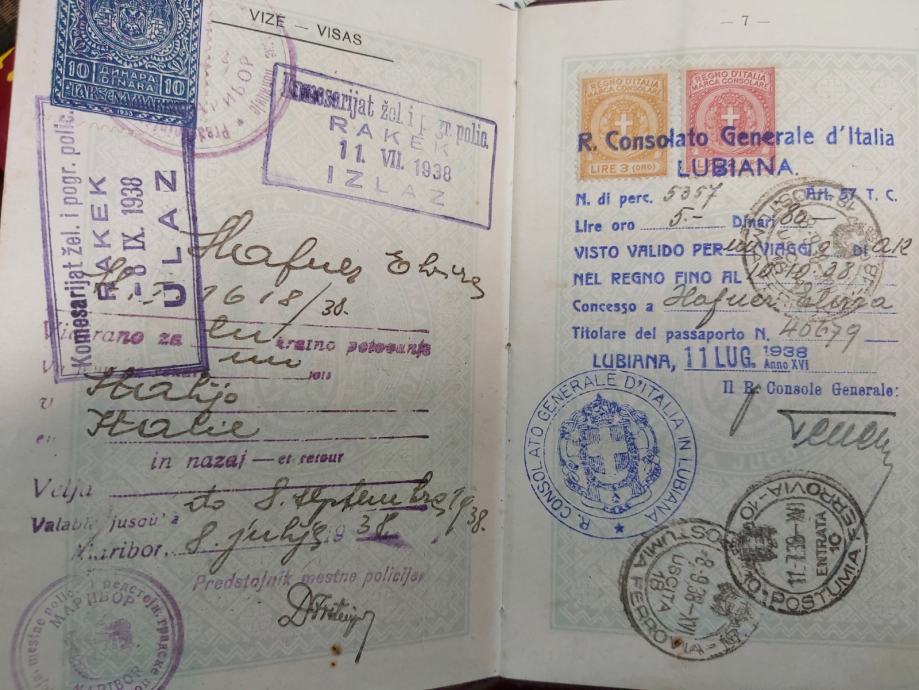 POTNI LIST KRALJEVINA JUGOSLAVIJA 1938 , ELVIRA HAFNER