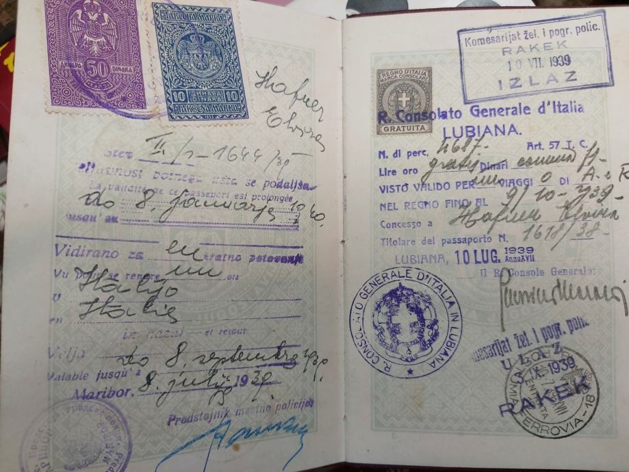 POTNI LIST KRALJEVINA JUGOSLAVIJA 1938 , ELVIRA HAFNER