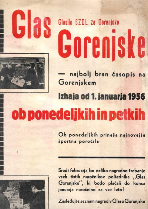 REKLAMA ZA GORENJSKI GLAS, 1956 - KRANJ
