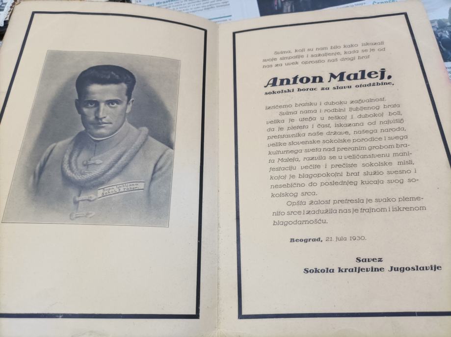 SOKOLI - SPOMINSKI POSTHUMNI SPOMIN, 1930 - ANTON MALEJ