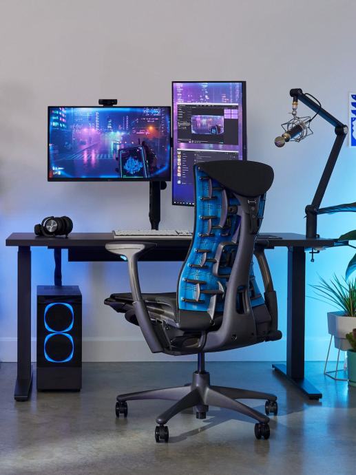 Herman Miller Embody x Logitech Gaming stol z Atlas Headrestom