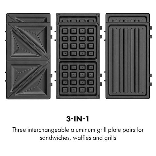 Klarstein Trilit 3 v 1, opekač sendvičev, 750 W, 3 žar plošče, LED, ne