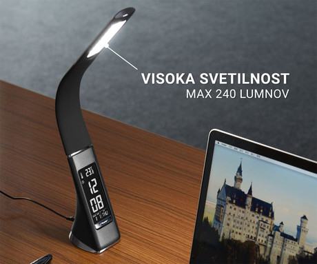 PLATINET PDLU2 usnjena namizna LED svetilka, ura, datum, temperatura,