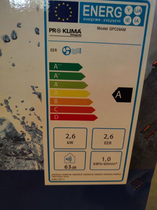 Prenosna klima Proklima 9k Btu/h 2,6kW do 26m2 - malo rabljena