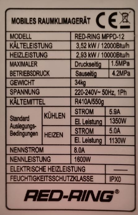 Prenosna klima RED-RING MPPD-12