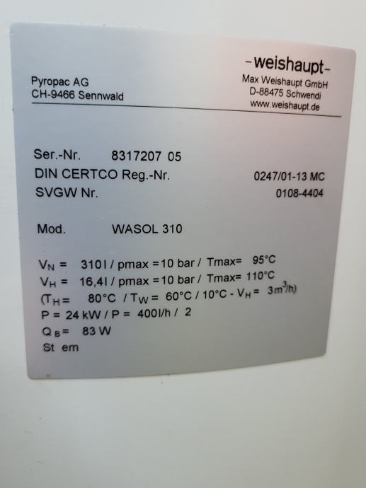 Weishaupt solarni akumulacijski zalogovnikAquaSol WASol 310