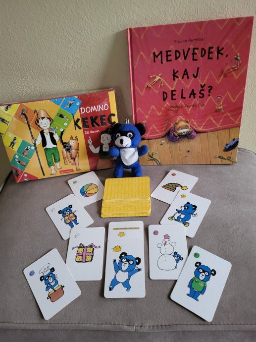 Domino Kekec družab.igra, Modri medvedek - igral karte, obesek, knjiga