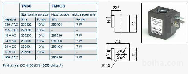 Tuljava JAKŠA TM30/S 230VAC 7W za elektro magnetni ventil.