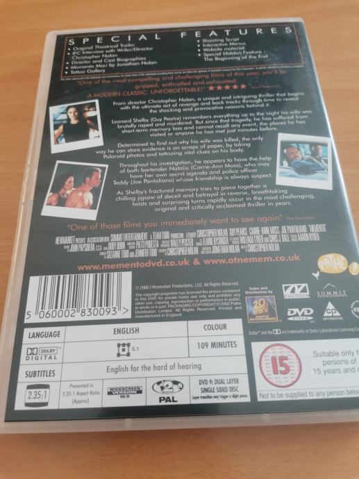 Memento (2000) DVD film (angleški podnapisi)