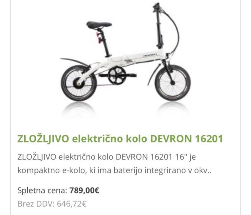 ZLOŽLJIVO eletrično kolo DEVRON 16201 / kot novo