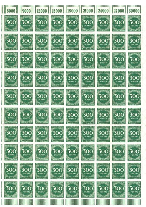 Deutsche Reich 1923 ☀ 300 Mark full sheet Mi 270, (10x10)