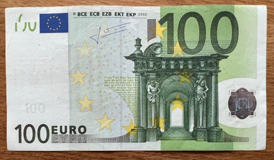 100 EUR bankovec iz 2002 Jean-Claude Trichet