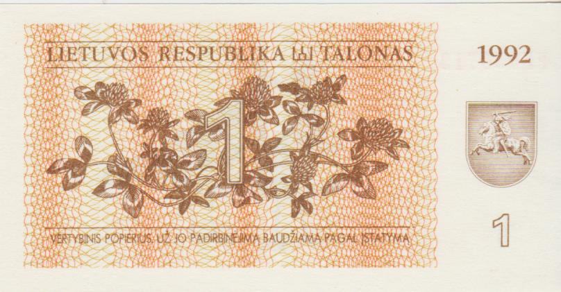 BANKOVEC 1 LITOVSKI TALONAS P39 (LITVA) 1992.UNC
