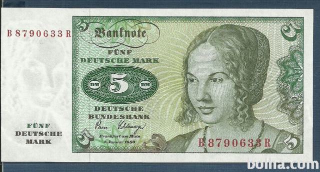 NEMČIJA, 5 mark iz leta 1980, UNC