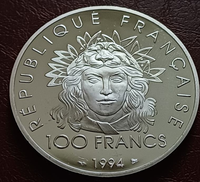 FRANCIJA velik SREBRNIK 100 francs 1994 - metalec diska