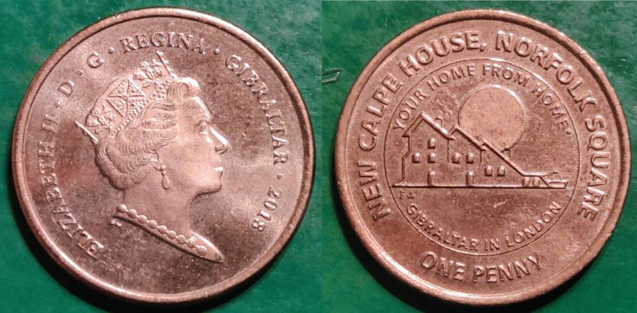 Gibraltar 1 penny, 2018 New Calpe House Mark BA on reverse