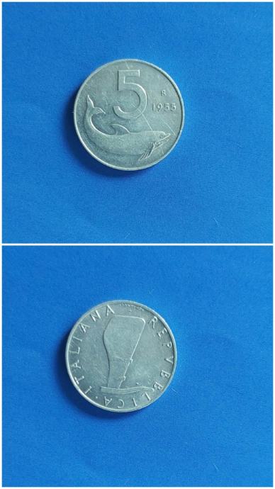 Italija Italy 5 Lira 1955g.