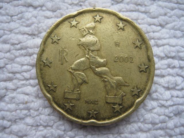 Kovanec 20 centov Italija 2002 z napakami