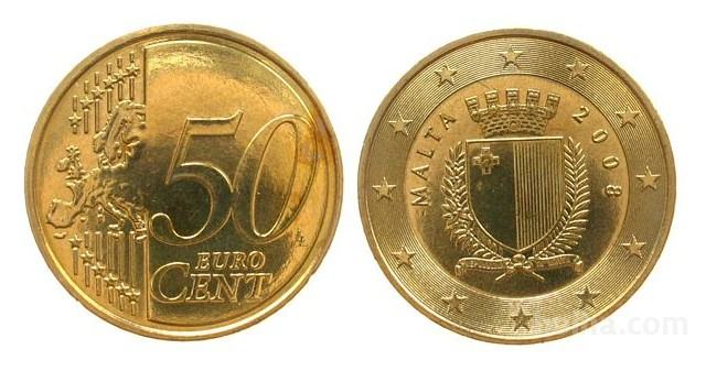 Kovanec 50 Cent, Centov, Malta, 2008 in 2017 emblem v obliki ščita