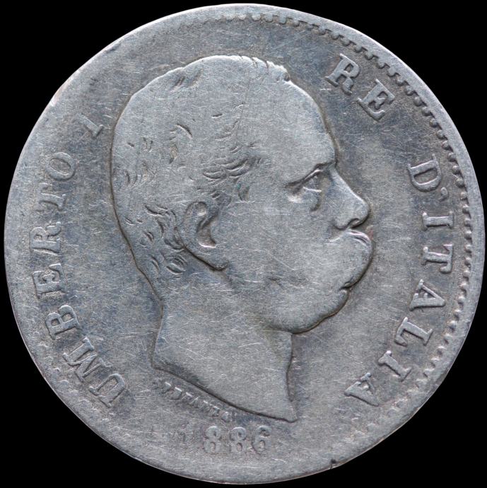 LaZooRo: Italija 1 Lira 1886 F / VF - srebro